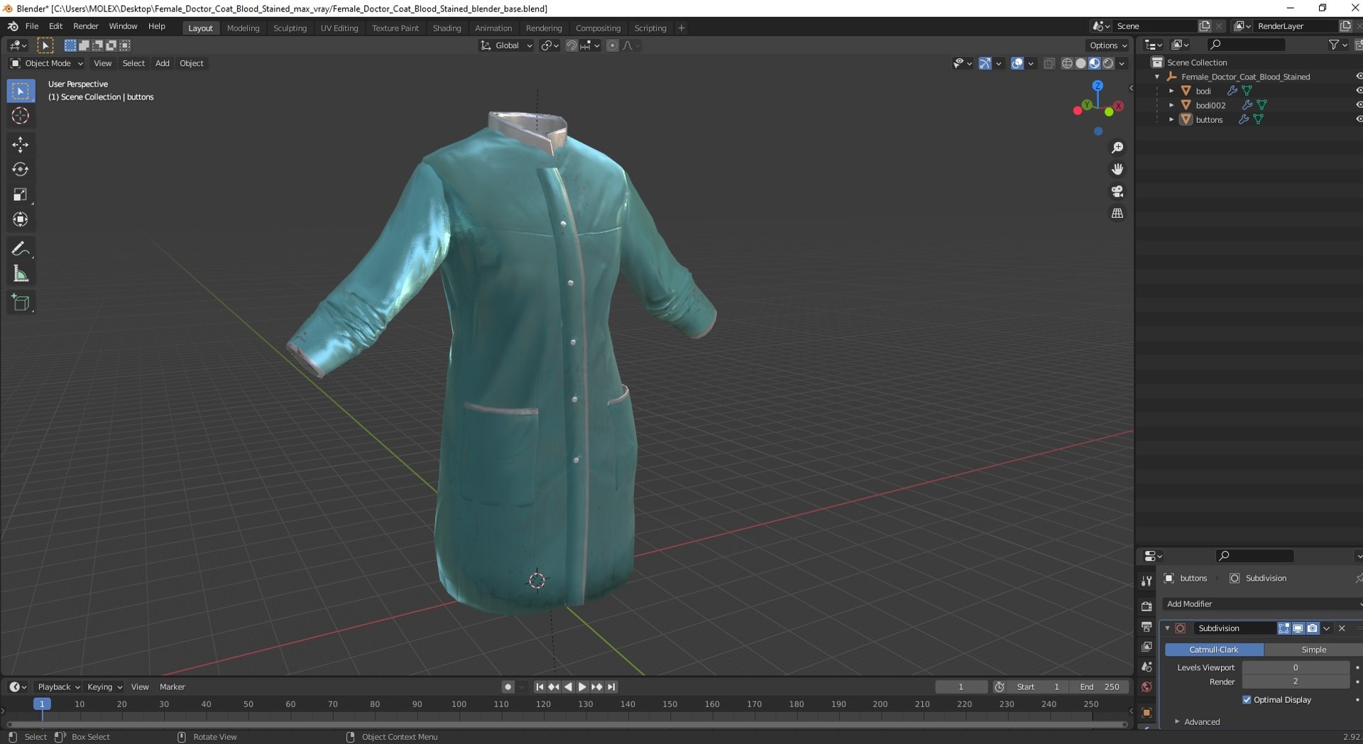 Female Doctor Coat Blood Stained 3D - TurboSquid 2148451
