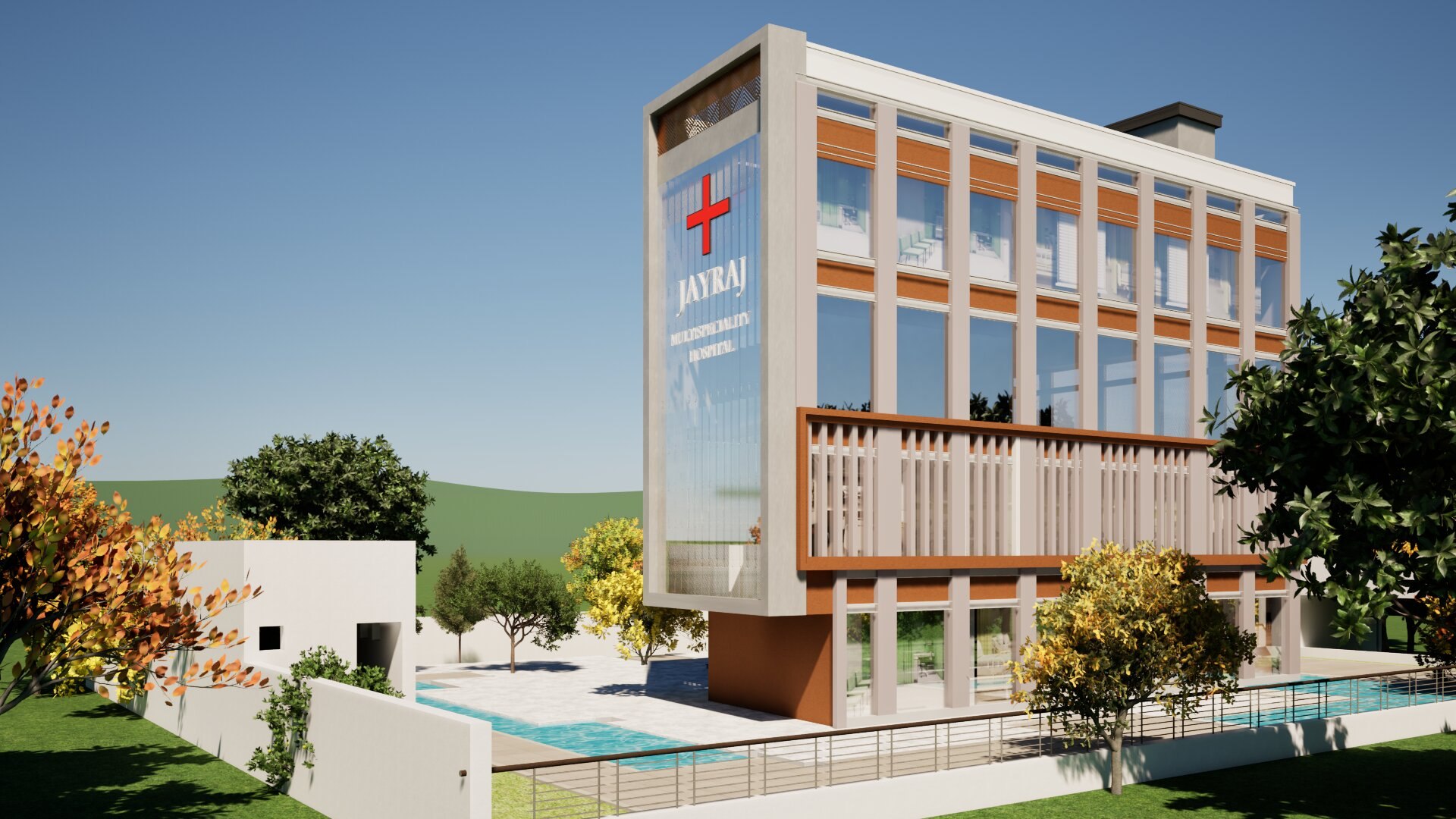 3D Modern Hospital Building 3D Model With Garden - TurboSquid 2333923