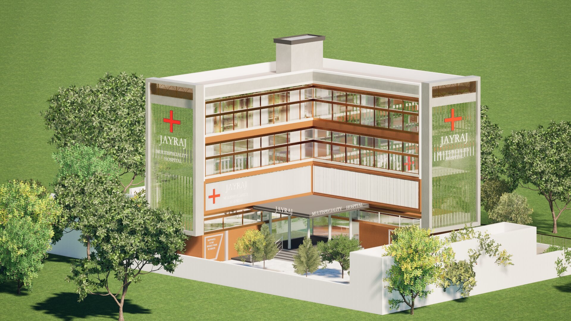 3D Modern Hospital Building 3D Model With Garden - TurboSquid 2333923