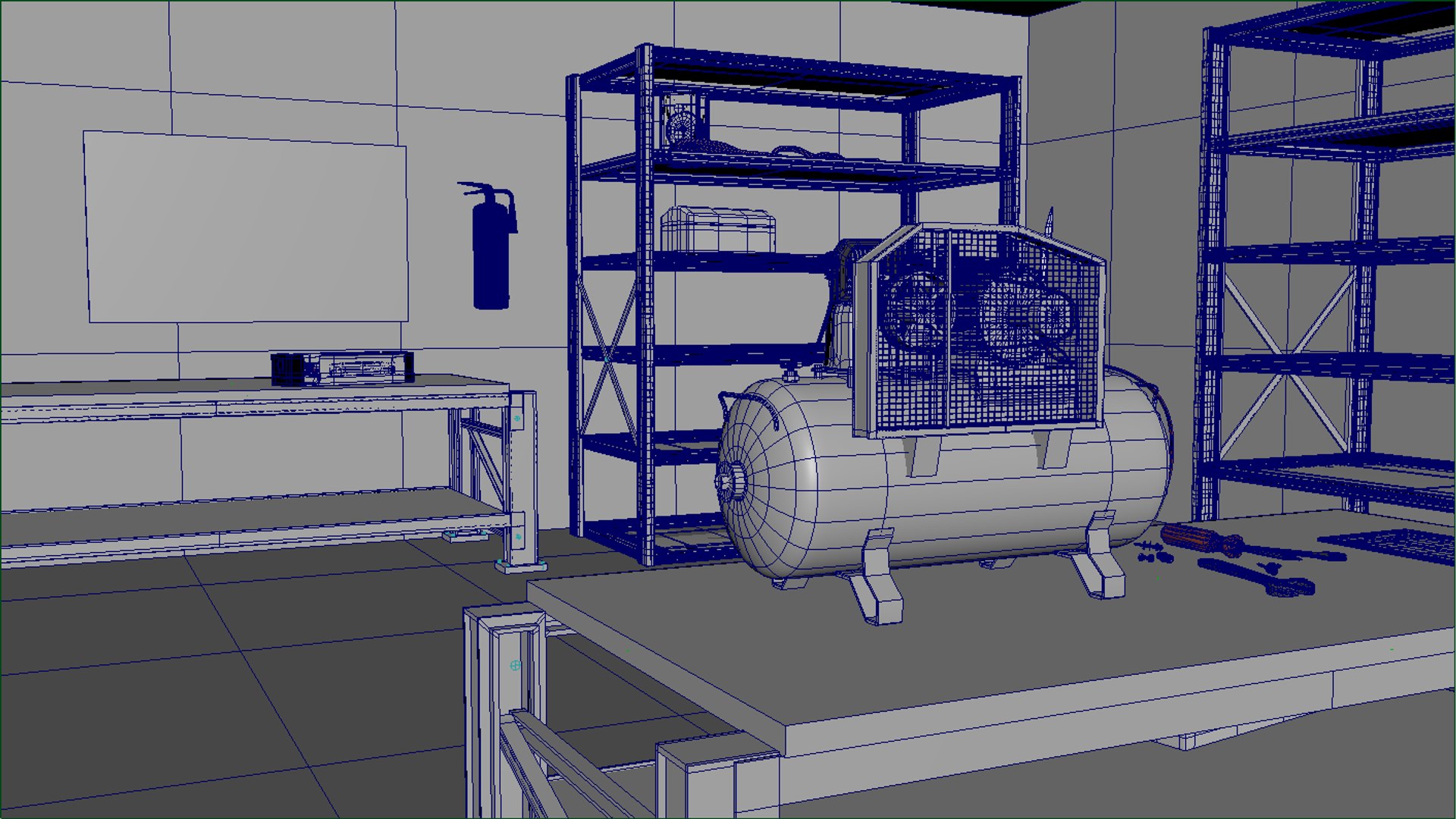 3d Model Workshop Shelves Compressor