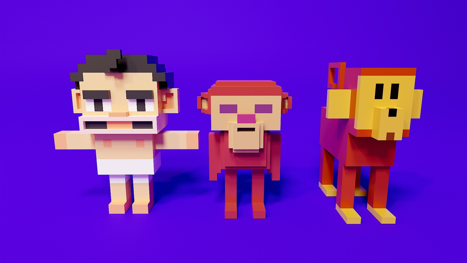 Monkey voxel art pack 3d model 3D model - TurboSquid 2182613