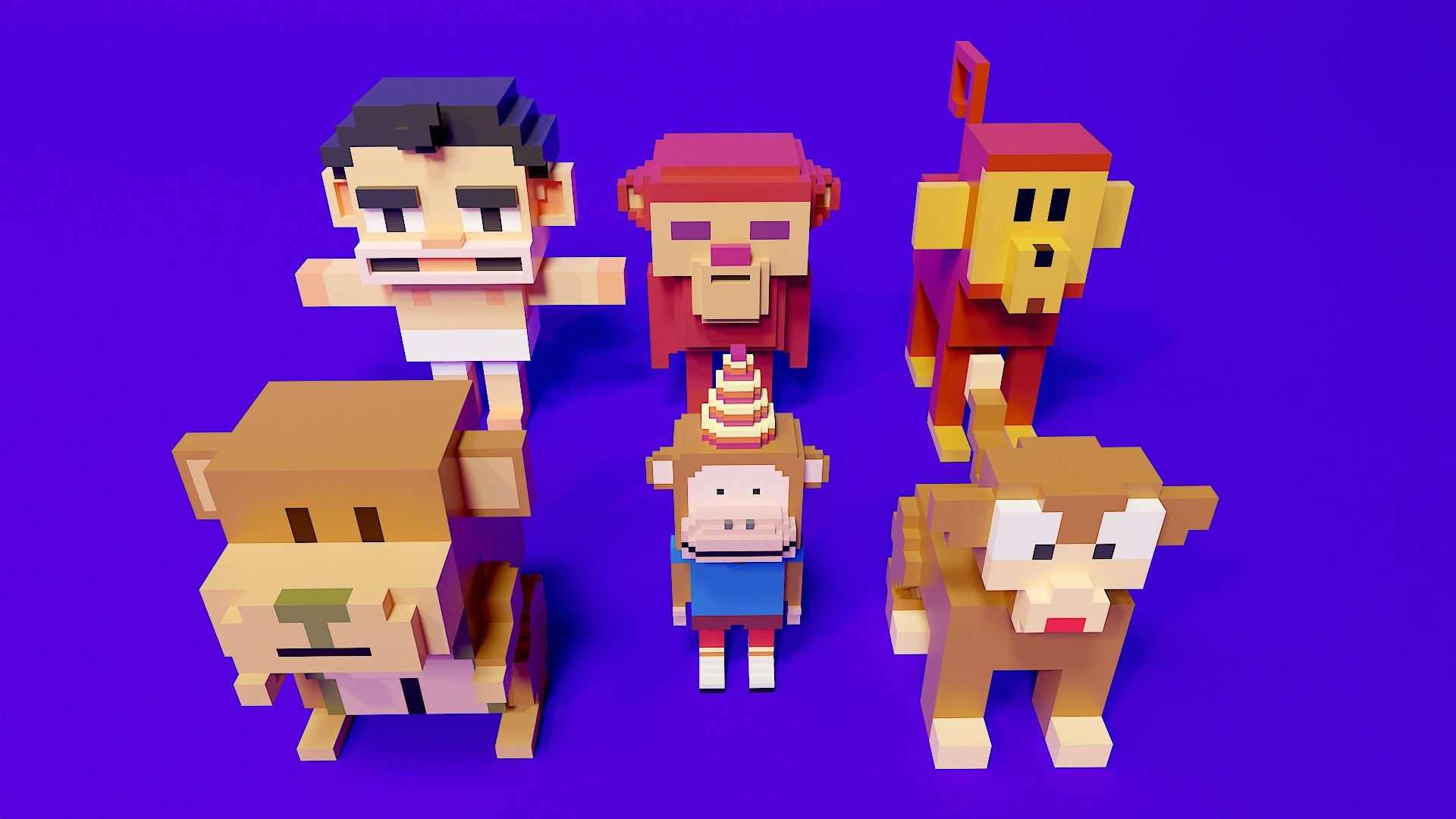 Monkey voxel art pack 3d model 3D model - TurboSquid 2182613