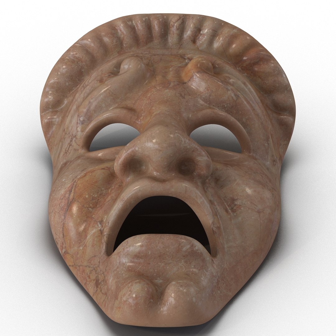 3d Model Of Theatre Tragedy Mask Red