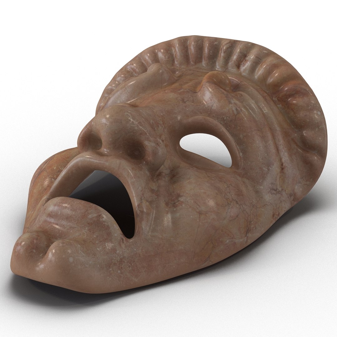 3d Model Of Theatre Tragedy Mask Red