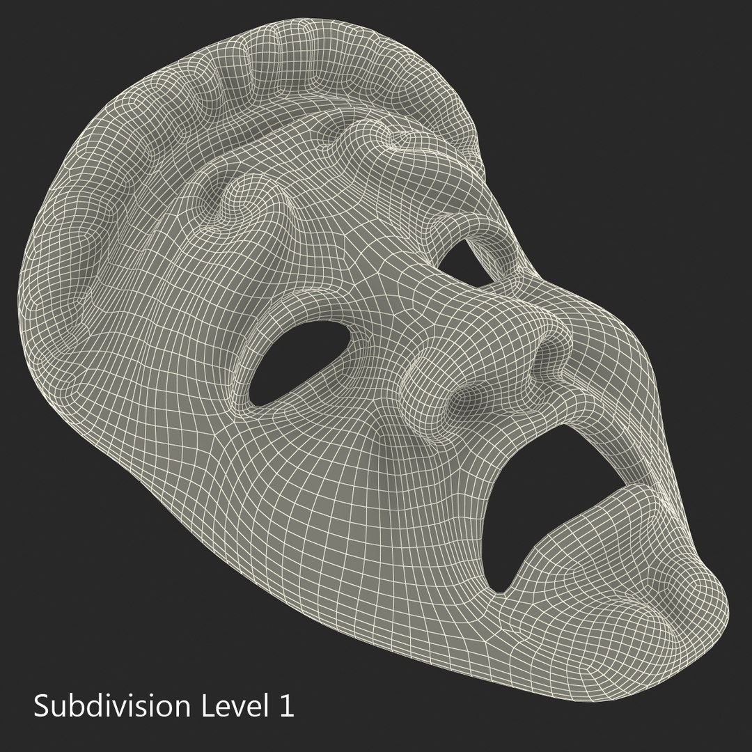 3d model of theatre tragedy mask red