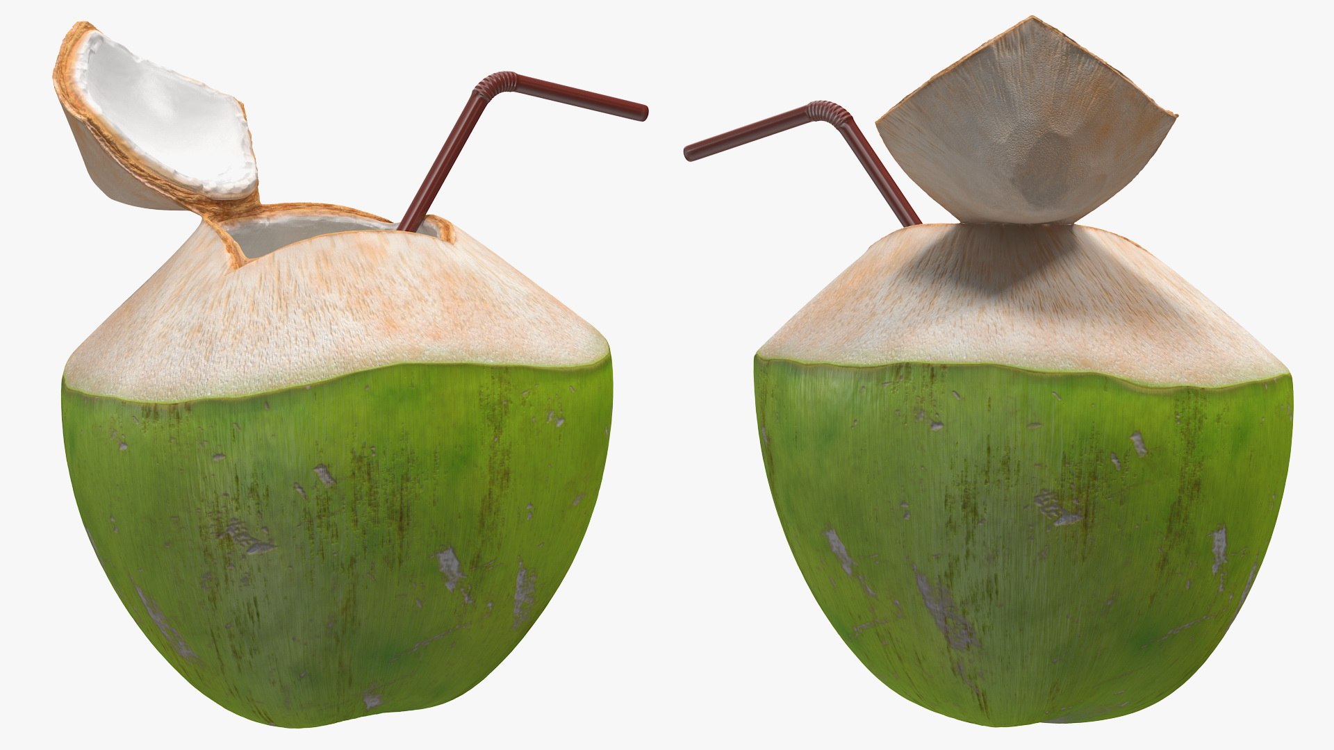 Open green coconut straw 3D - TurboSquid 1557636