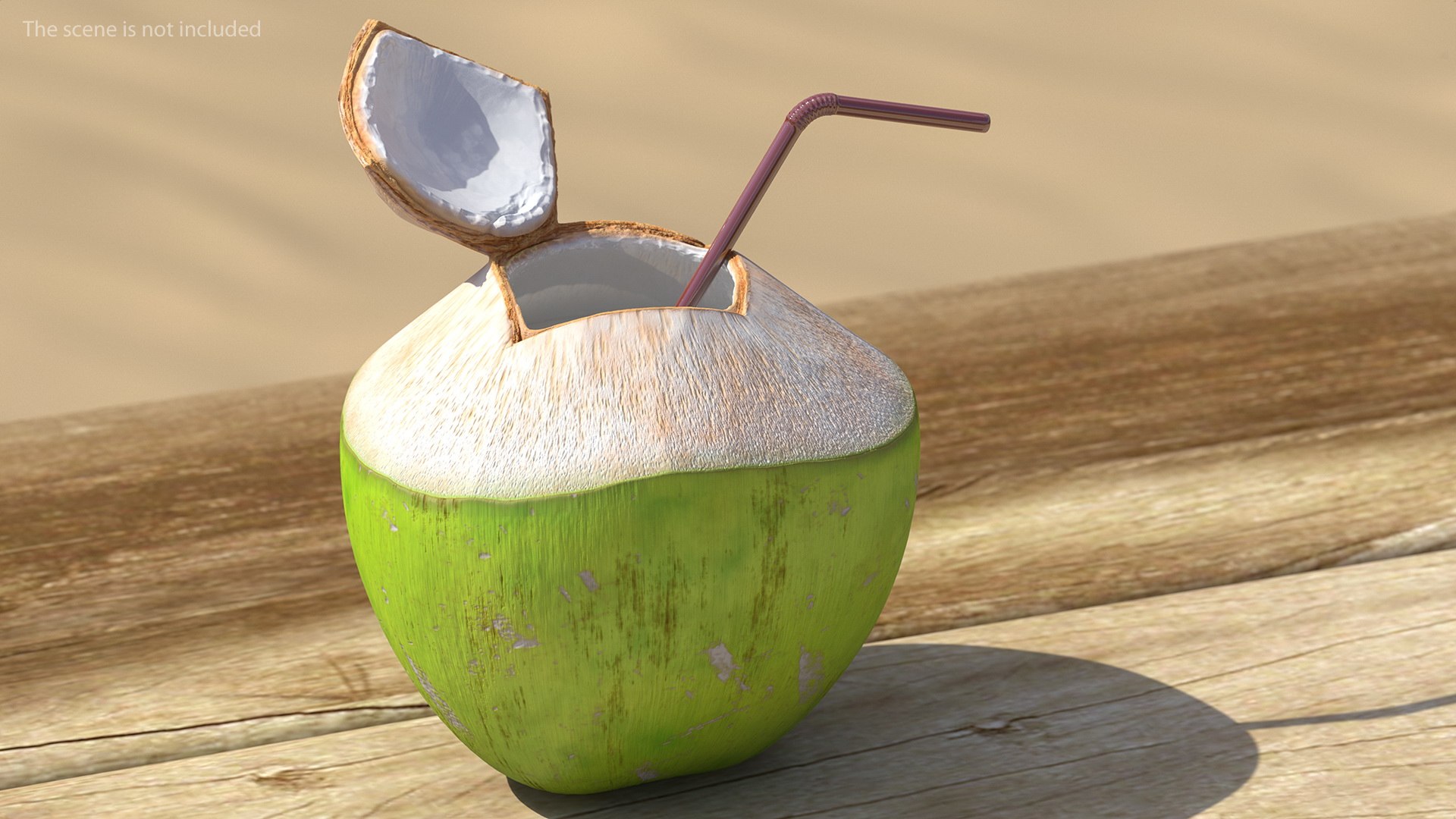 Open green coconut straw 3D - TurboSquid 1557636