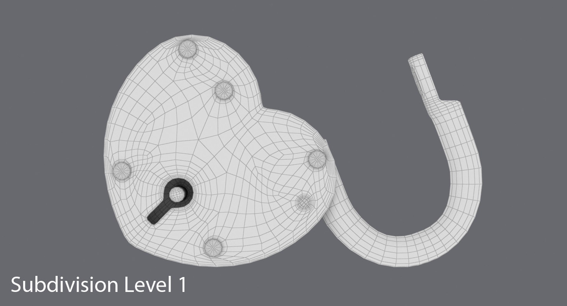3d heart-shaped-lock----laying-flat-open-heart-shaped-lock model