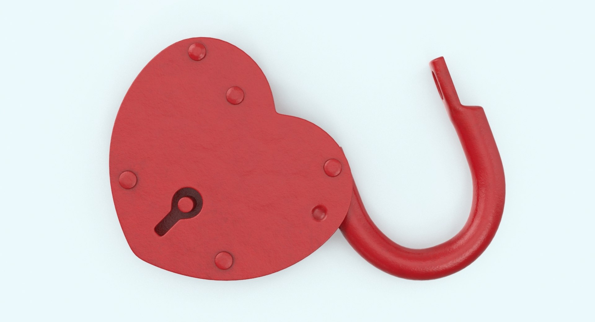 3d heart-shaped-lock----laying-flat-open-heart-shaped-lock model