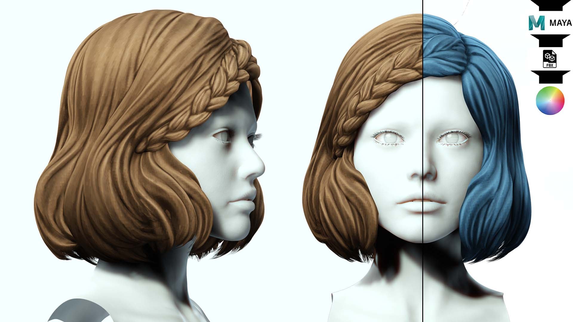 3D Model Female Short Hair With Braid - TurboSquid 2226744