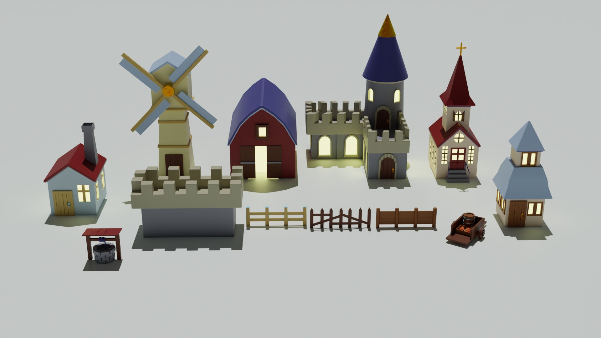 3D модель Small medieval town Low-poly props - TurboSquid 1970853