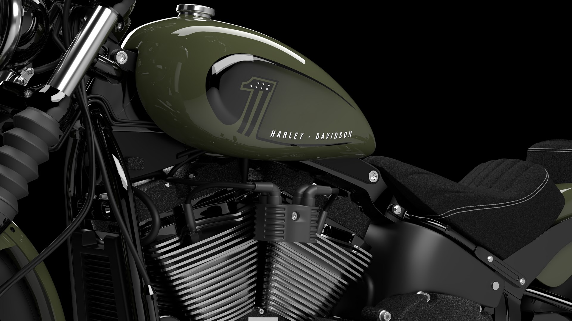 Realistic Harley Davidson Street Bob 2021 Deadwood Green 3D Model ...