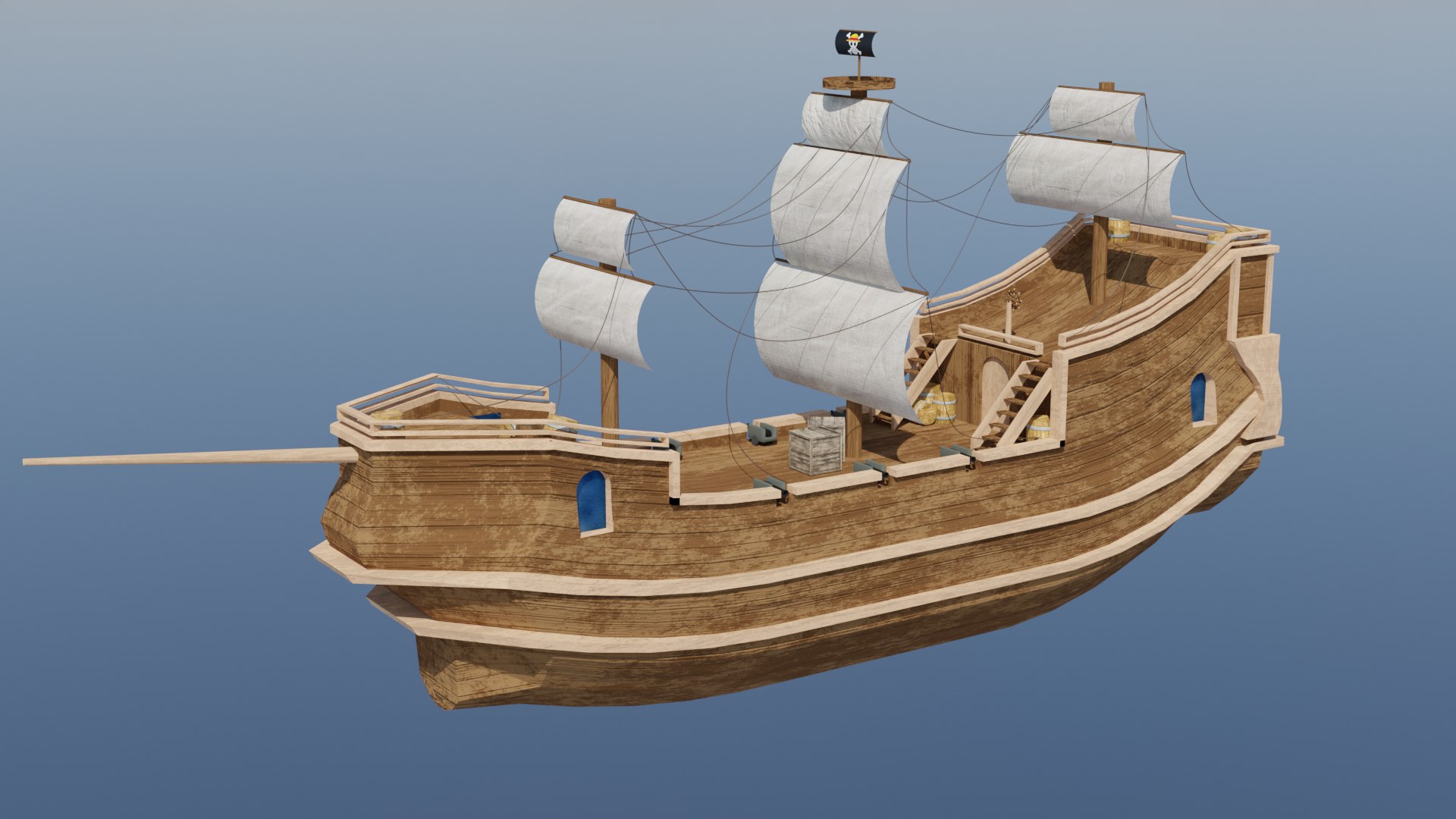 3D model Wooden Boat Ready For Sail - TurboSquid 2126290