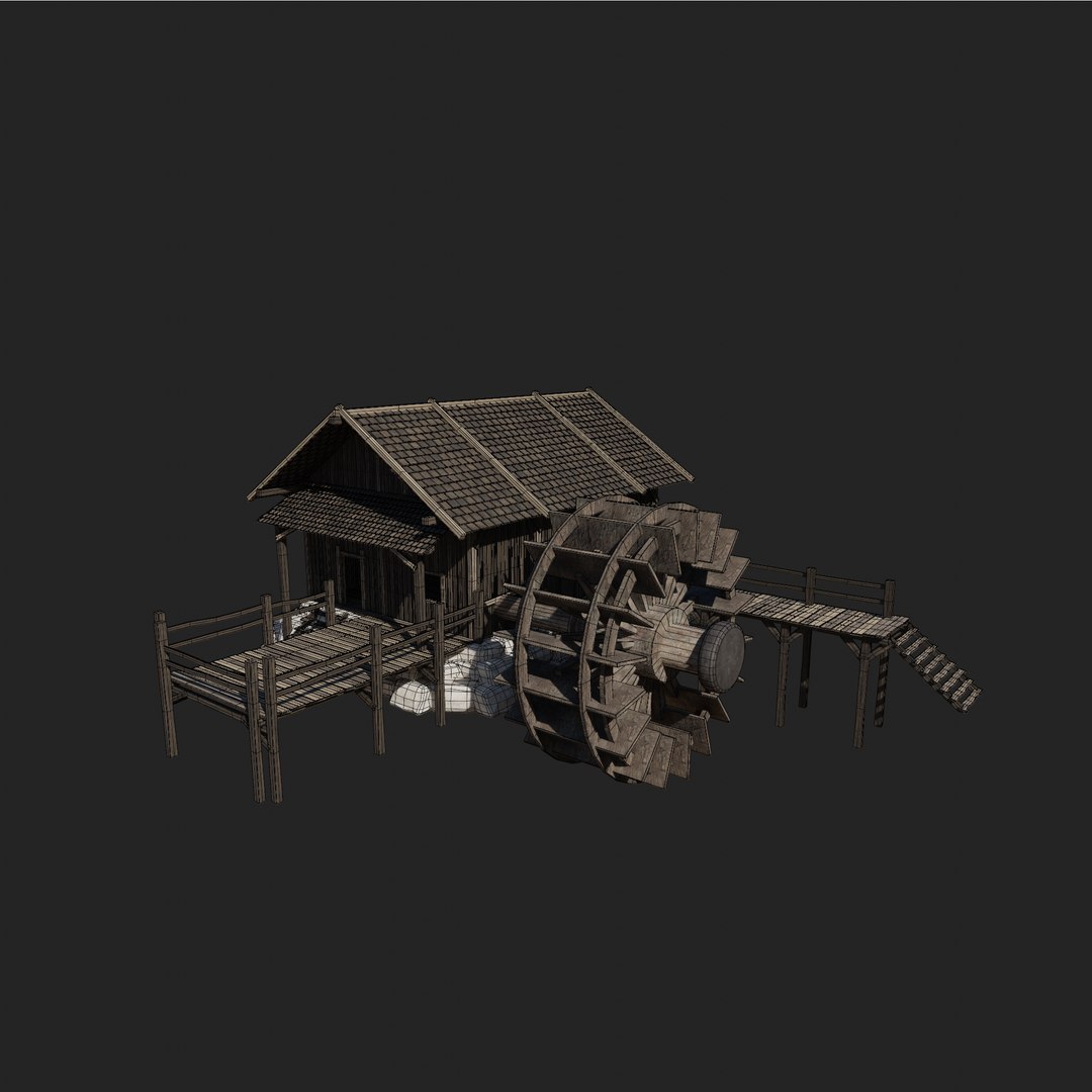 3D MEDIEVAL MILL WINDMILL WATERMILL FANTASY BUILDING COLLECTION Model ...