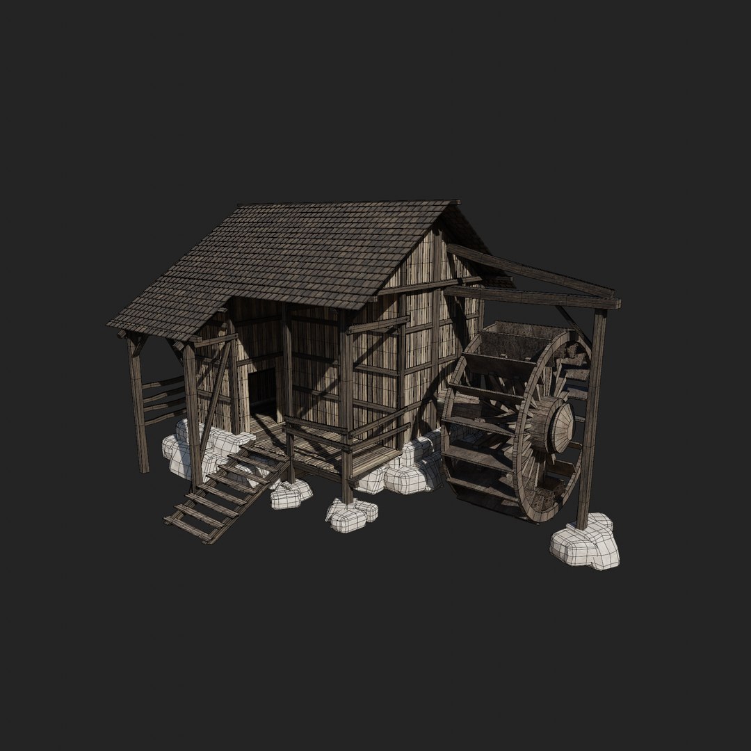 3D MEDIEVAL MILL WINDMILL WATERMILL FANTASY BUILDING COLLECTION Model ...