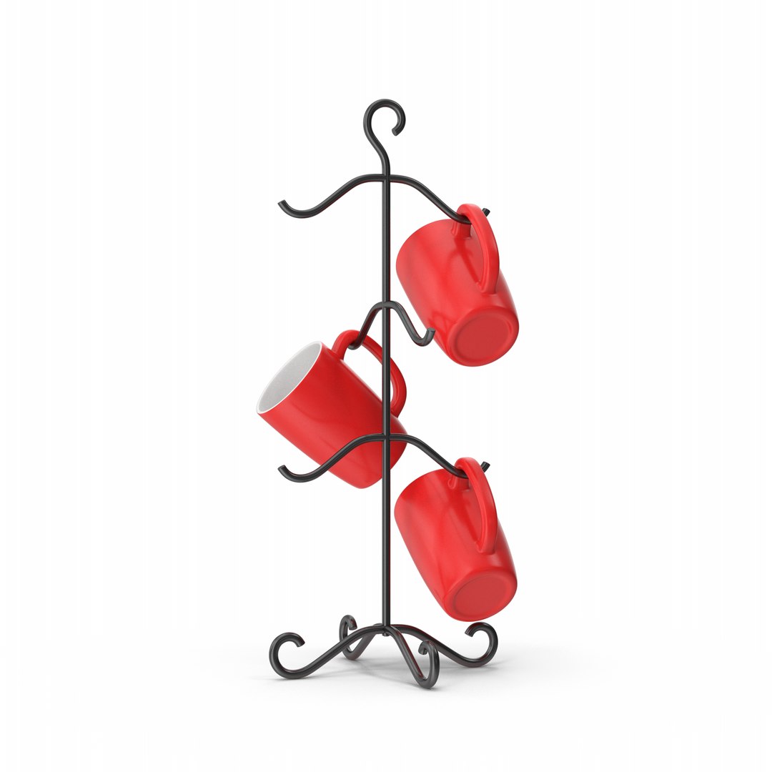 3D Mug Tree Stand With Red Mugs - TurboSquid 2120208