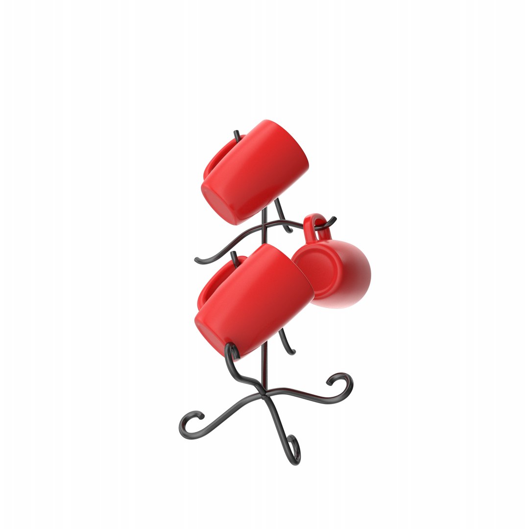 3D Mug Tree Stand With Red Mugs - TurboSquid 2120208