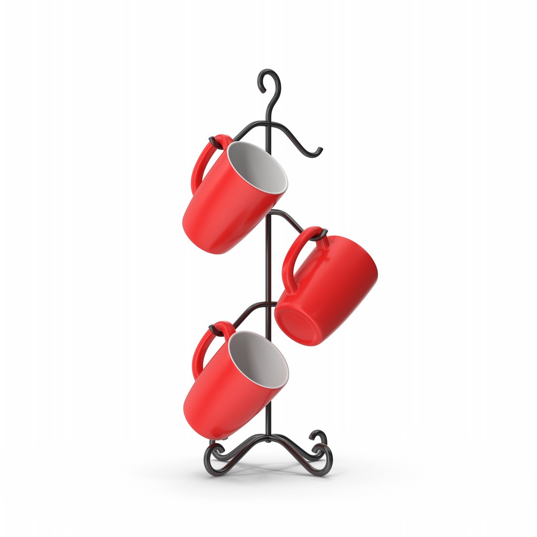 3D Mug Tree Stand With Red Mugs - TurboSquid 2120208