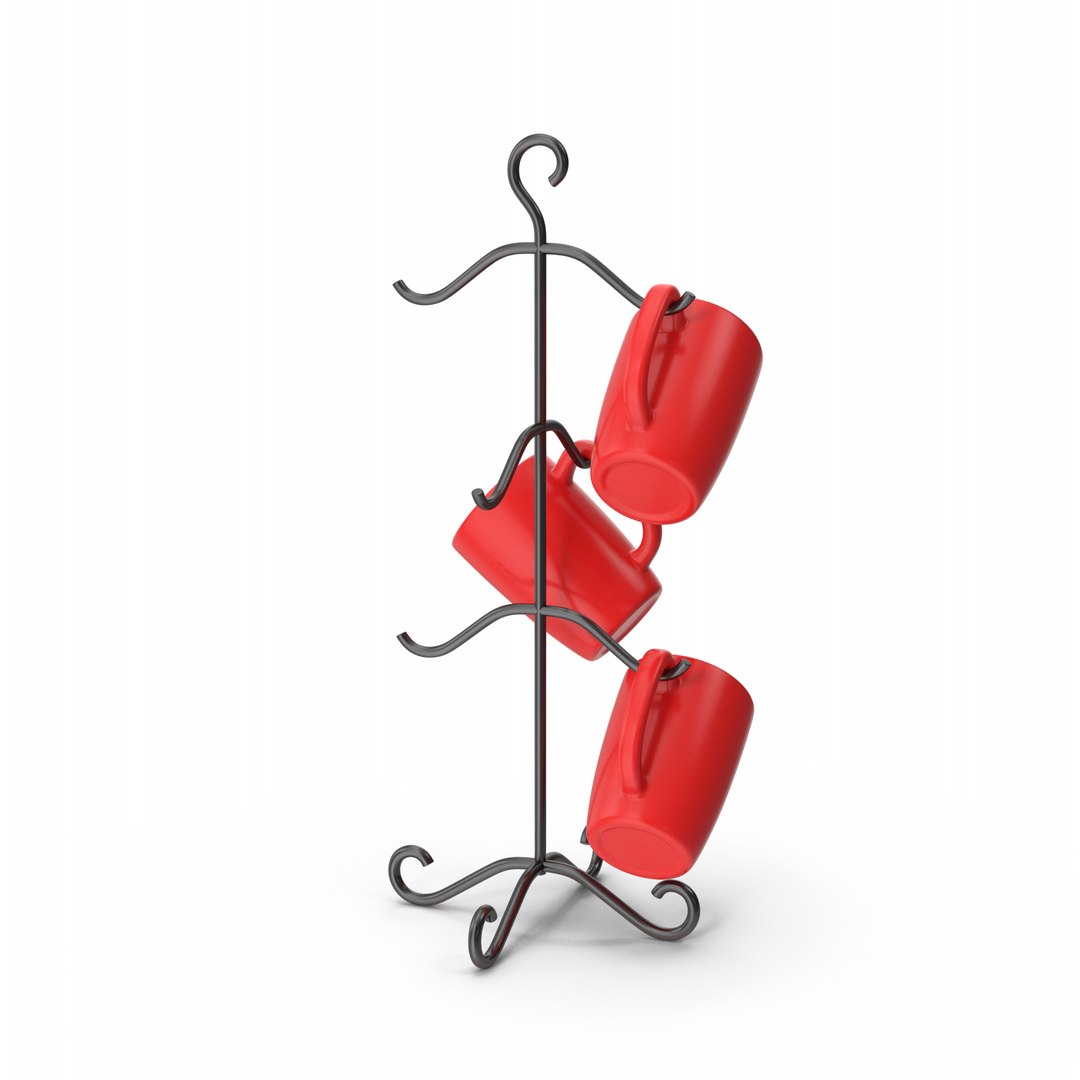3D Mug Tree Stand With Red Mugs - TurboSquid 2120208