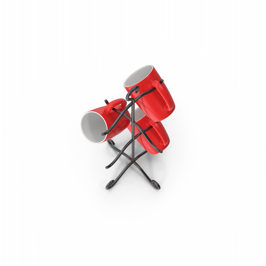3D Mug Tree Stand With Red Mugs - TurboSquid 2120208
