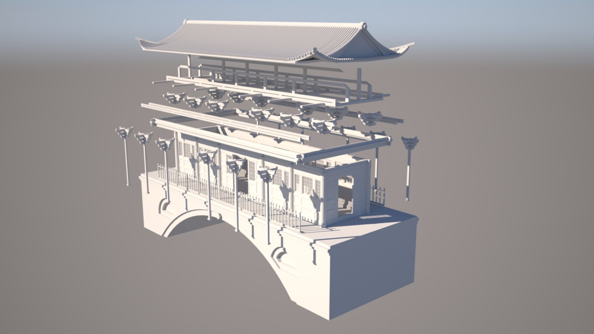 3d Chinese Temple Bridge