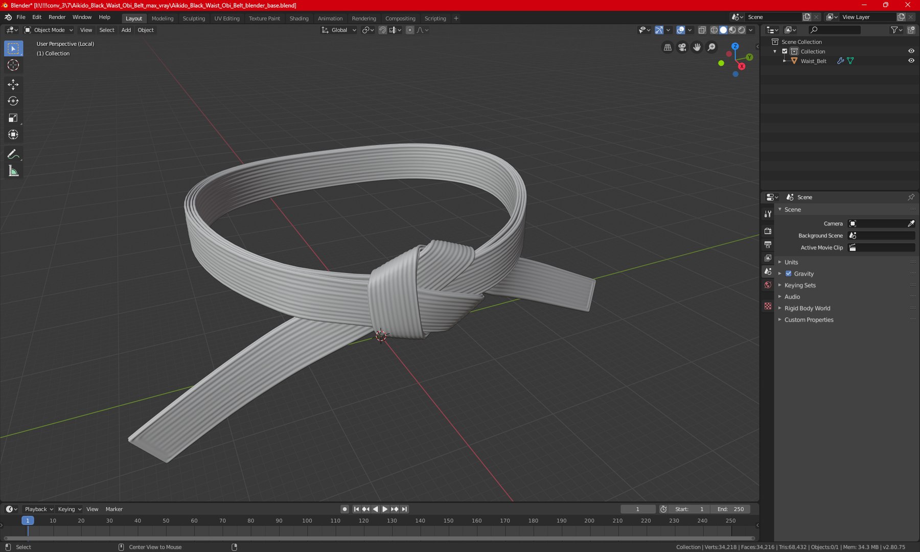 Jiu Jitsu Black Waist Obi Belt 3D Model - TurboSquid 2133696