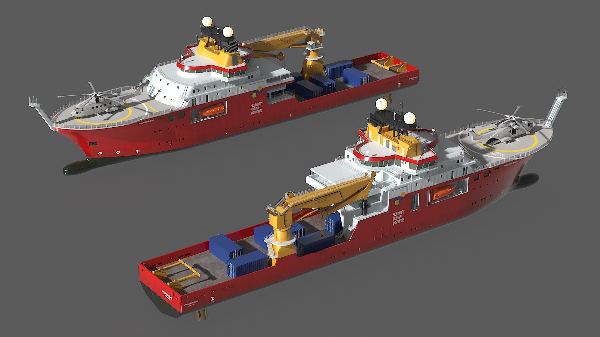 3D Falkor Too Research Vessel With Transport Helicopter - TurboSquid ...