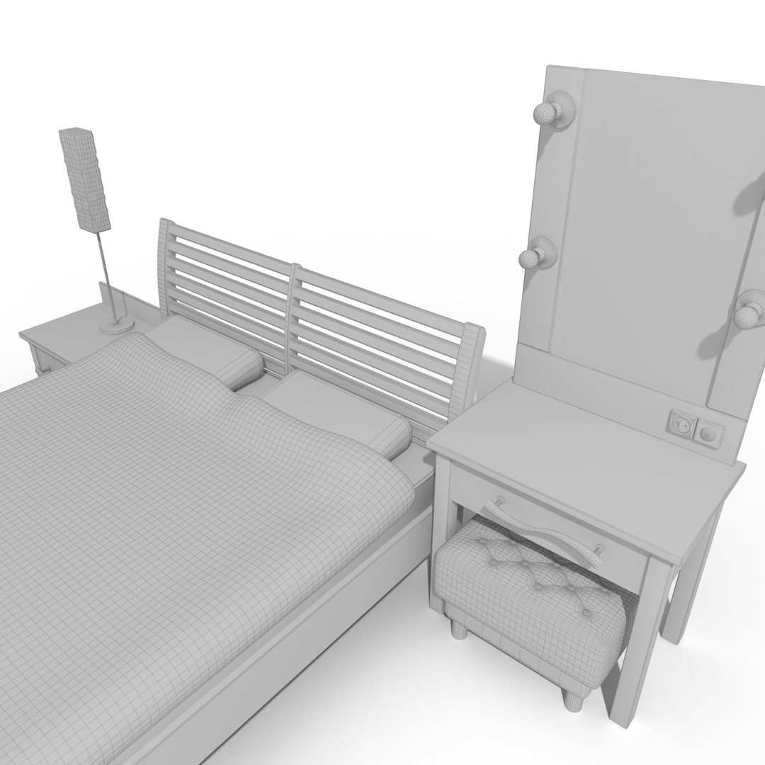 3d model bedroom bed nightstand make
