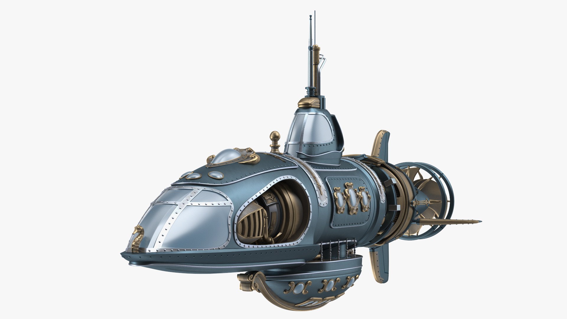 Steampunk Submarine Blue Rigged 3D - TurboSquid 2220682