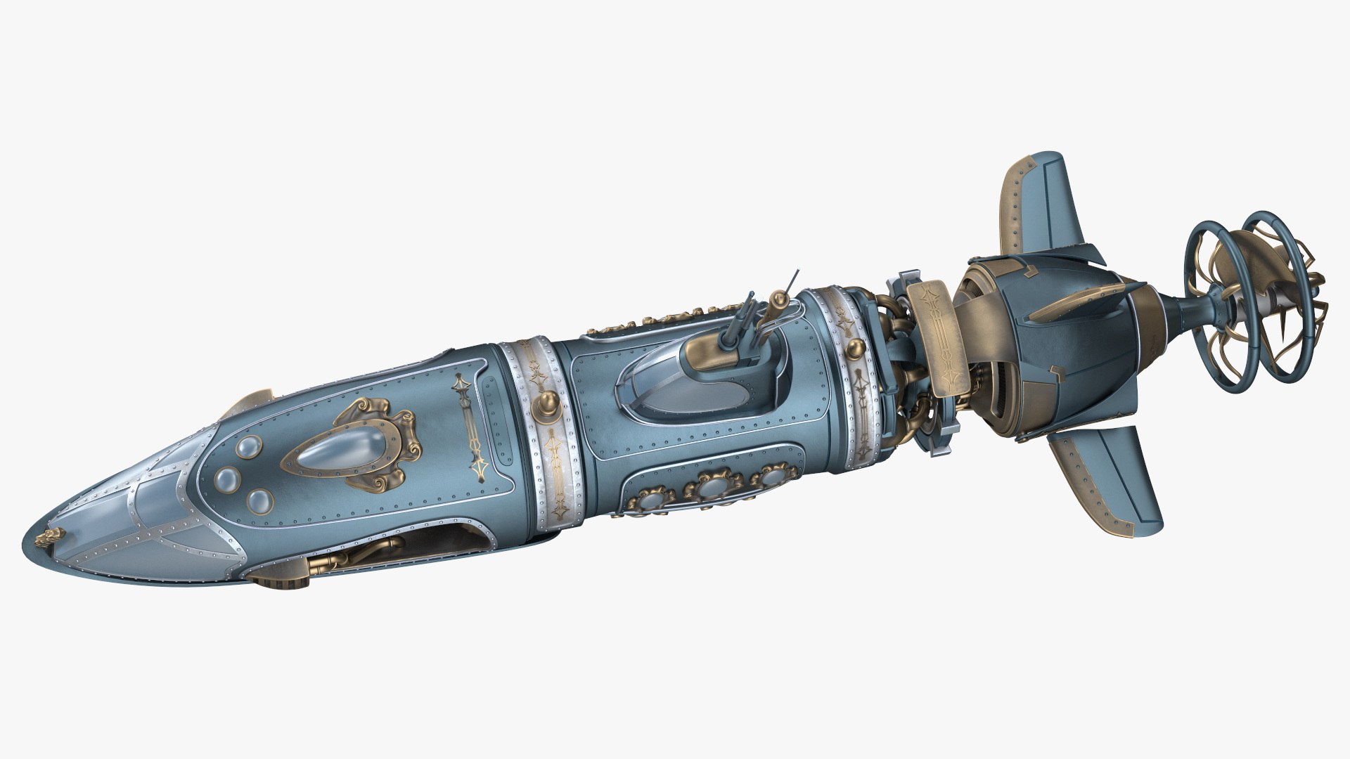 Steampunk Submarine Blue Rigged 3D - TurboSquid 2220682