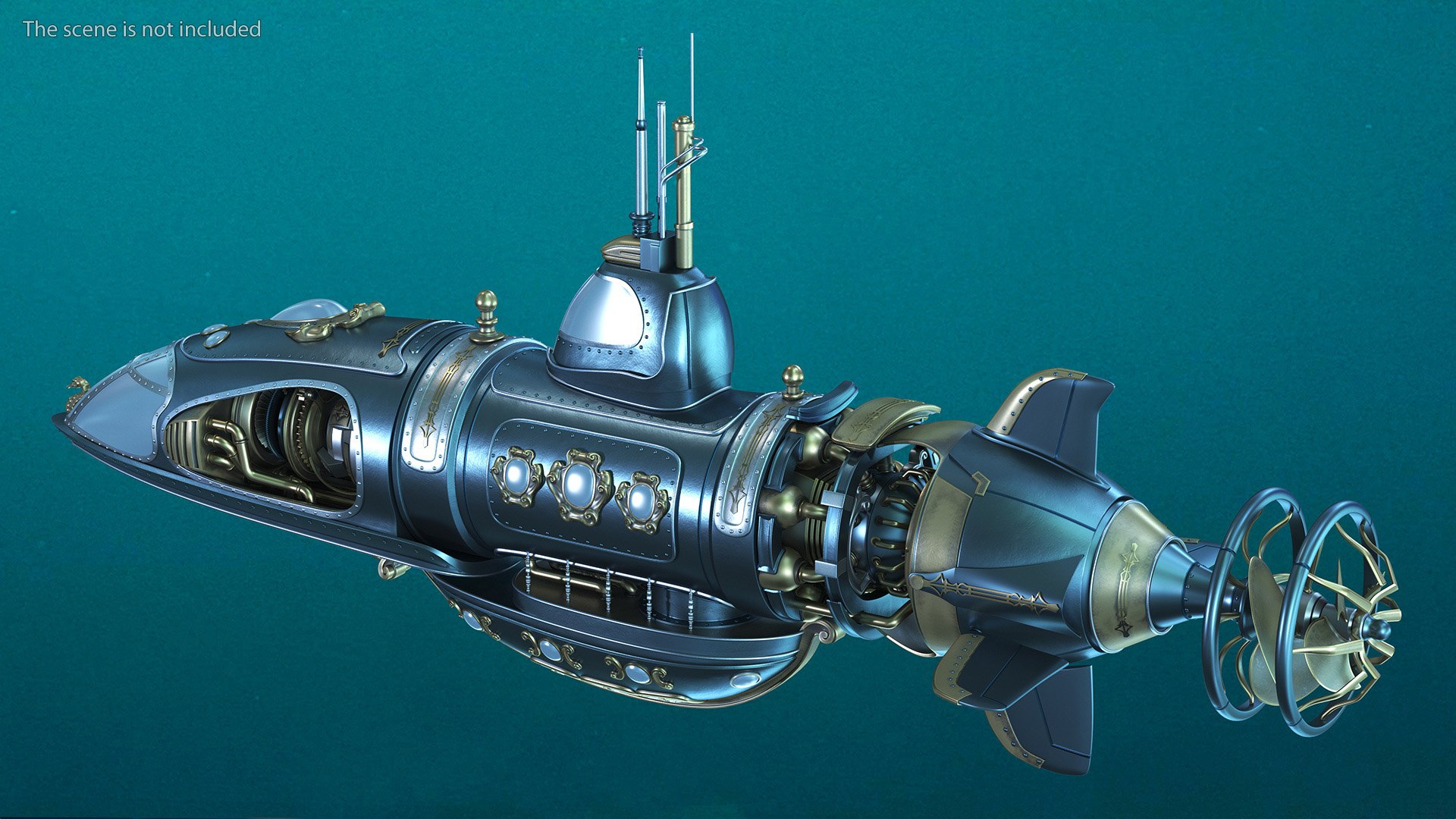 Steampunk Submarine Blue Rigged 3D - TurboSquid 2220682