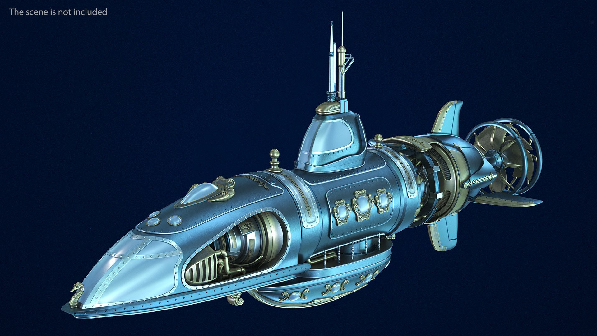 Steampunk Submarine Blue Rigged 3D - TurboSquid 2220682