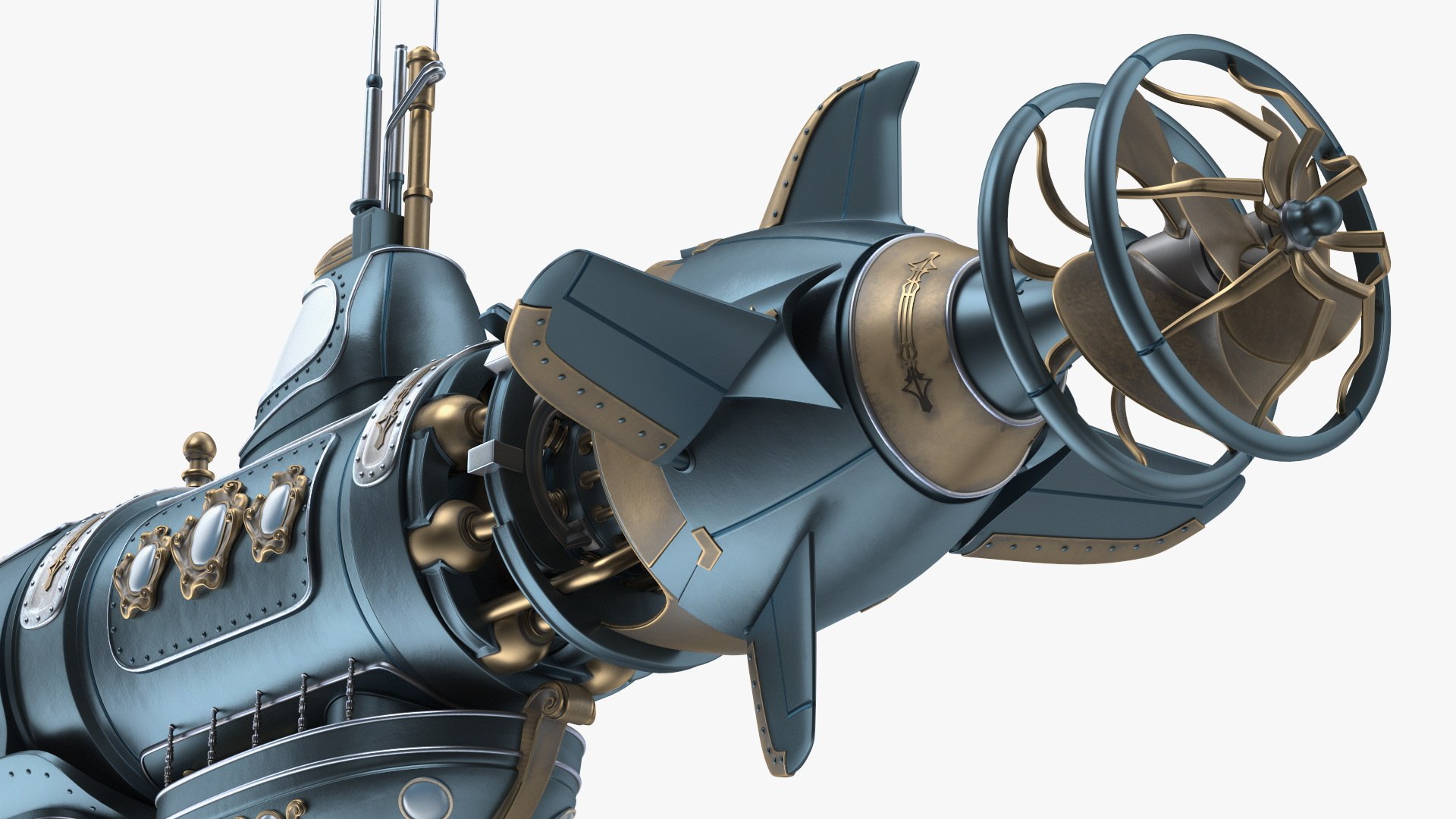 Steampunk Submarine Blue Rigged 3D - TurboSquid 2220682