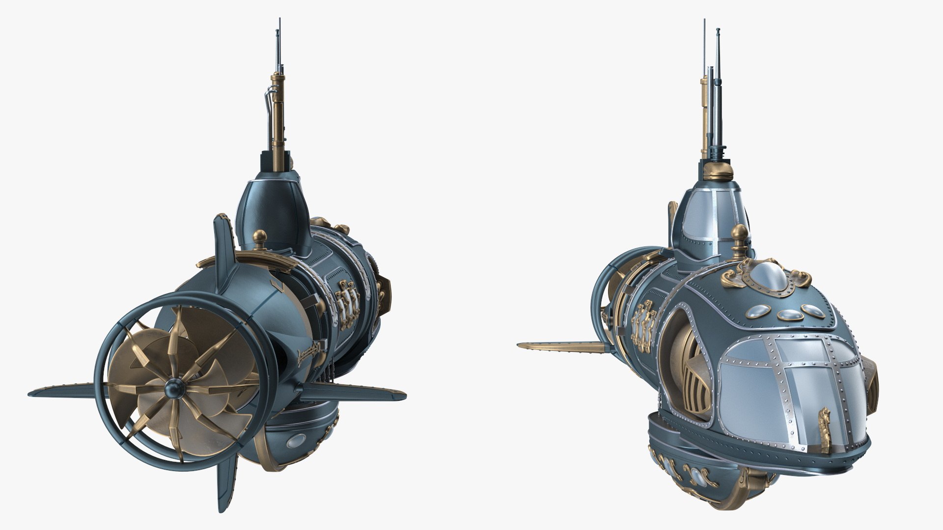 Steampunk Submarine Blue Rigged 3D - TurboSquid 2220682