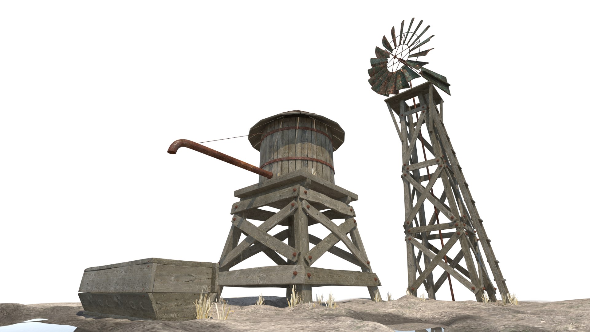 Wild West Wind Mill And Water Tank 3D - TurboSquid 2098410