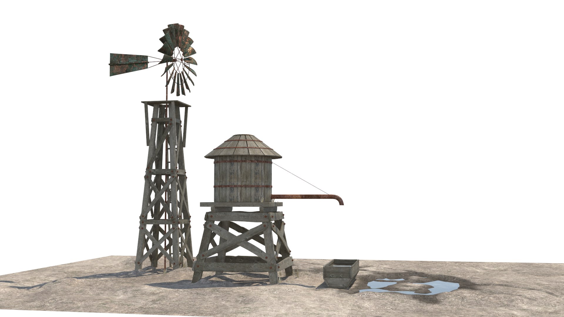 Wild West Wind Mill And Water Tank 3D - TurboSquid 2098410