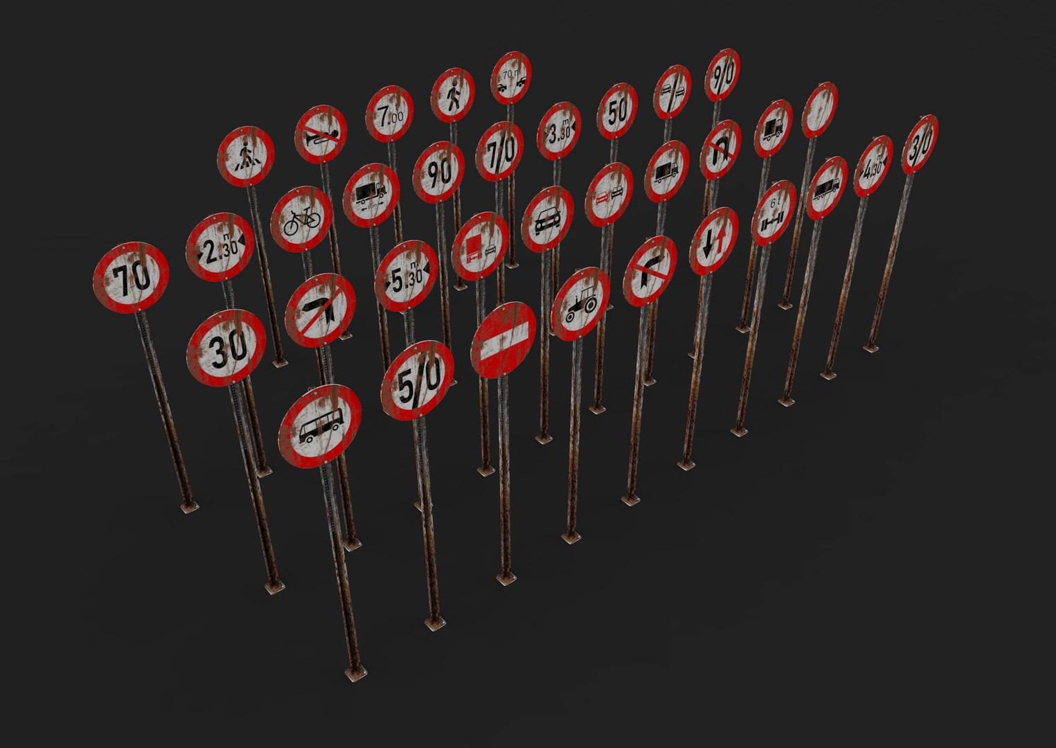 Traffic Signs Red Rust 35 Pieces 3D model - TurboSquid 1734073