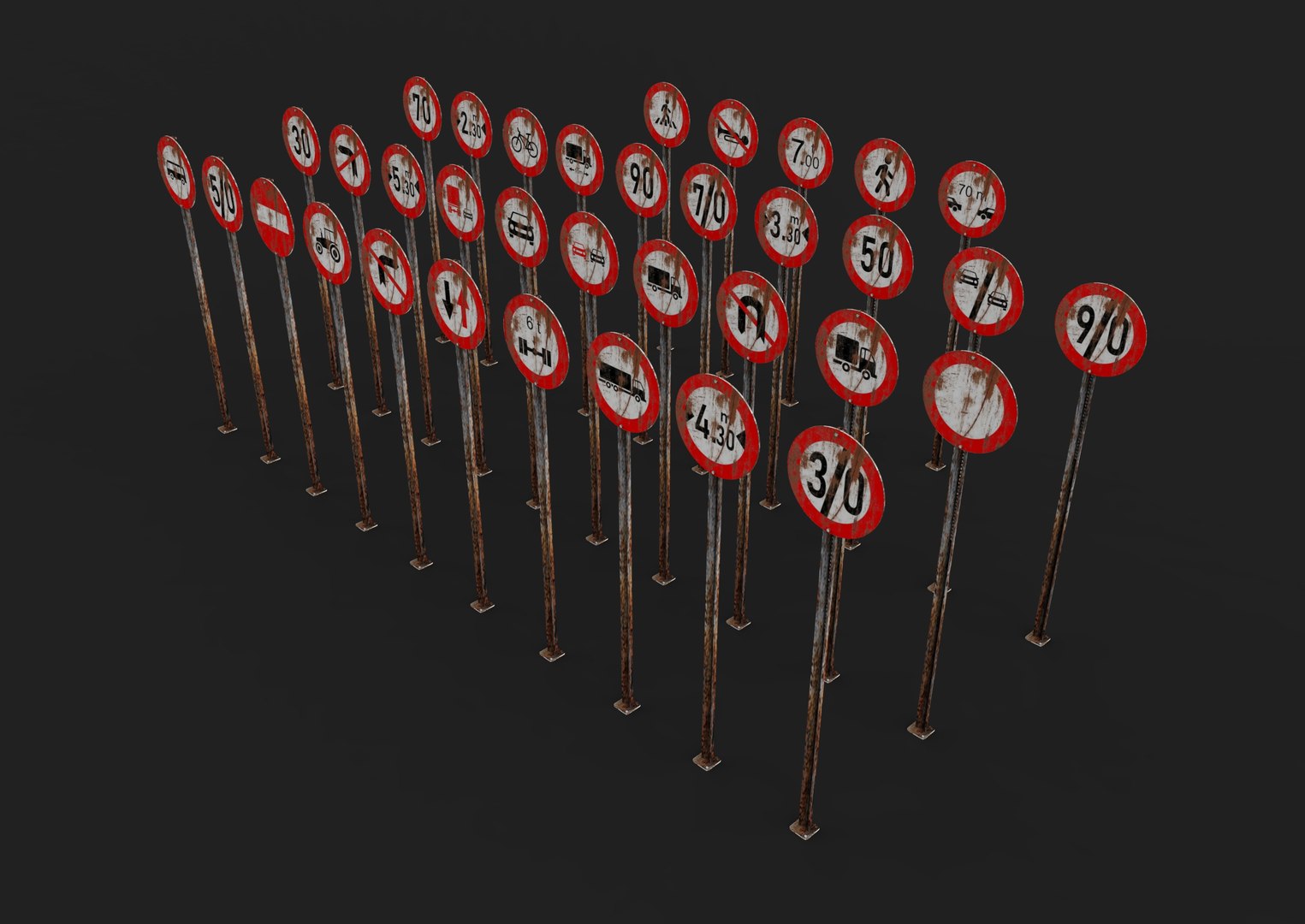 Traffic Signs Red Rust 35 Pieces 3D model - TurboSquid 1734073