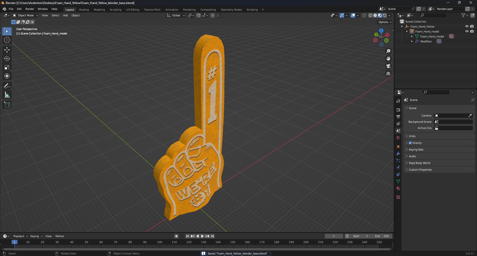 3D Foam Hand Yellow - TurboSquid 2277724