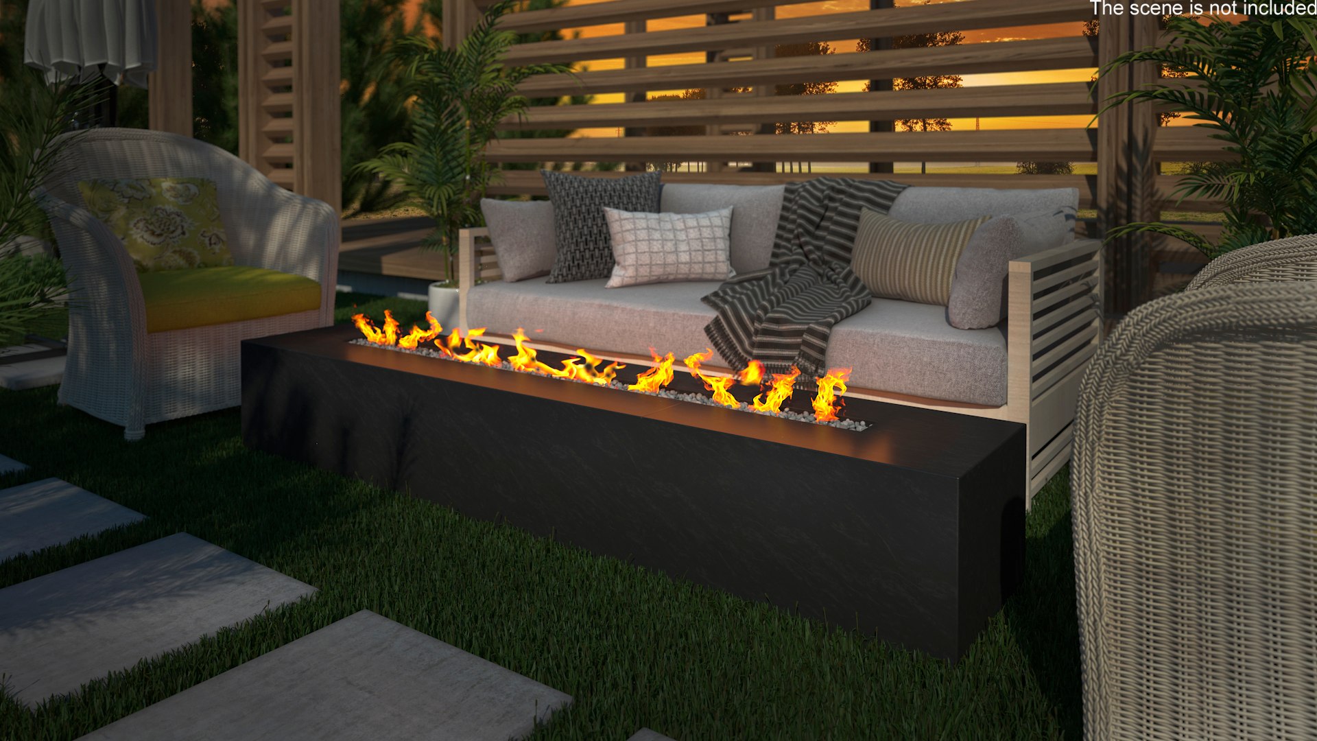 3D Gas Fire Pit Rectangular Marble Black - TurboSquid 2222442