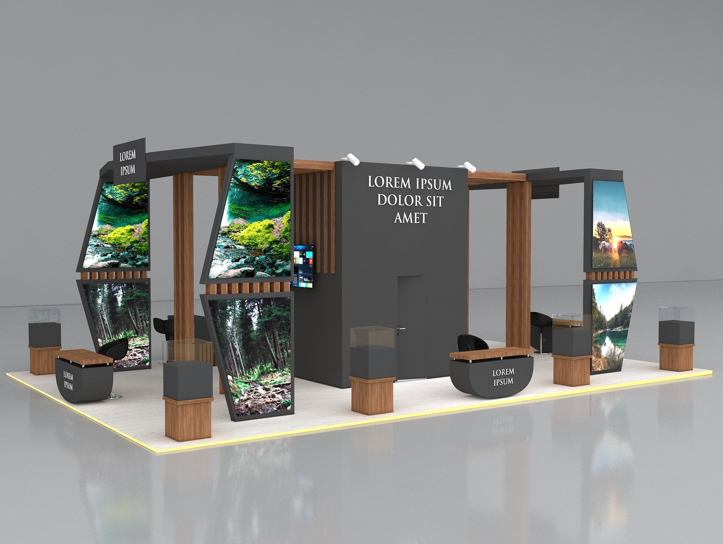Booth Exhibition Stand Stall 12x7m Height 400cm 4 Side Open 3D ...