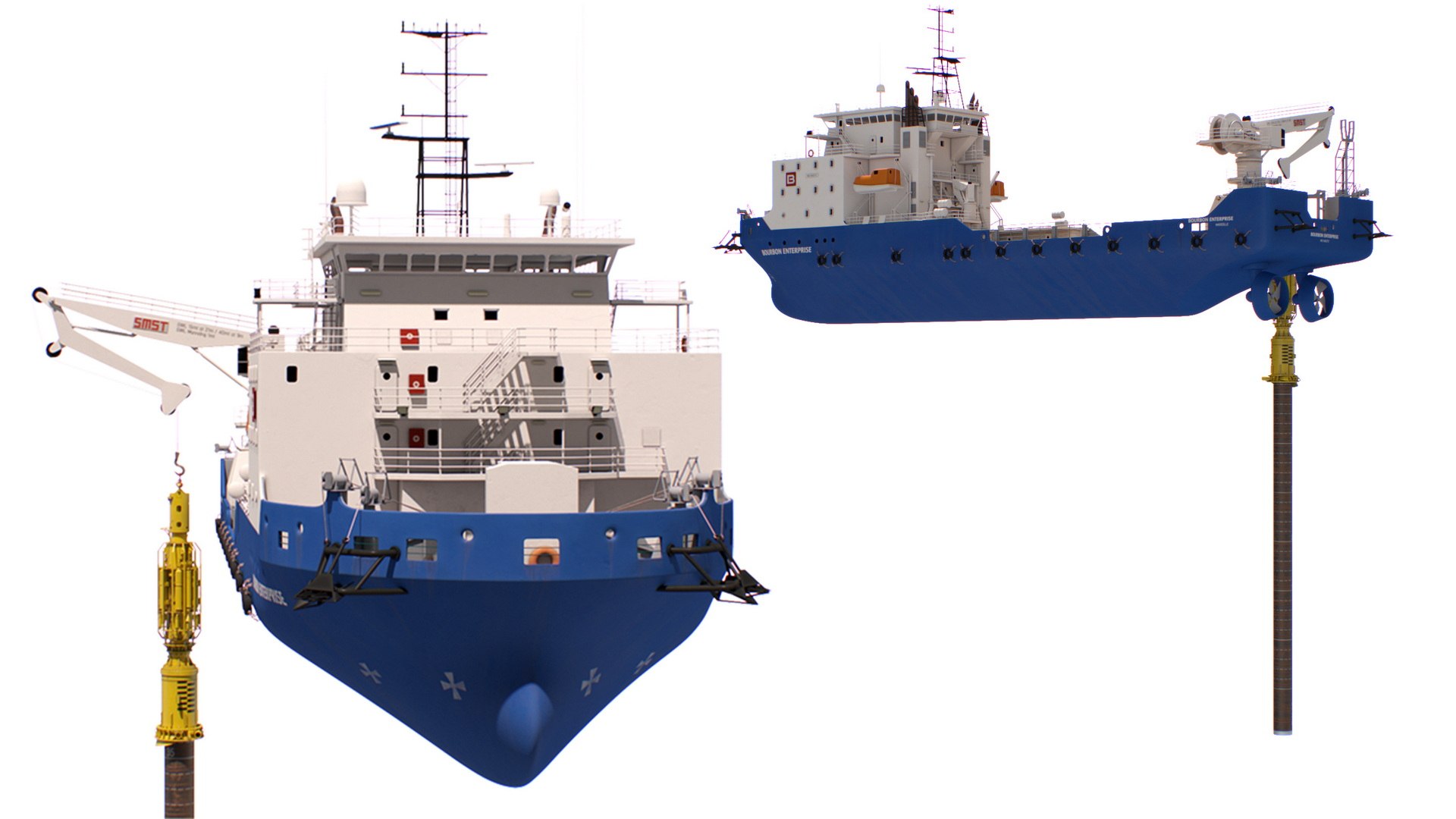 Construction Vessel And Offshore Underwater Pile Driver 3D Model ...