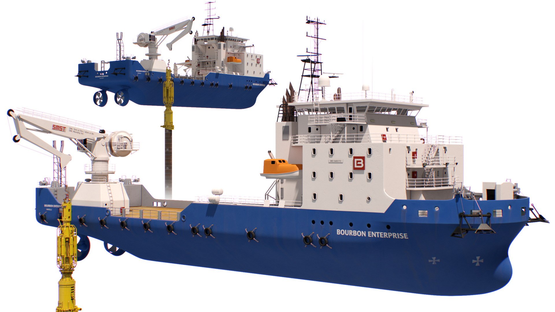 Construction Vessel And Offshore Underwater Pile Driver 3D Model ...