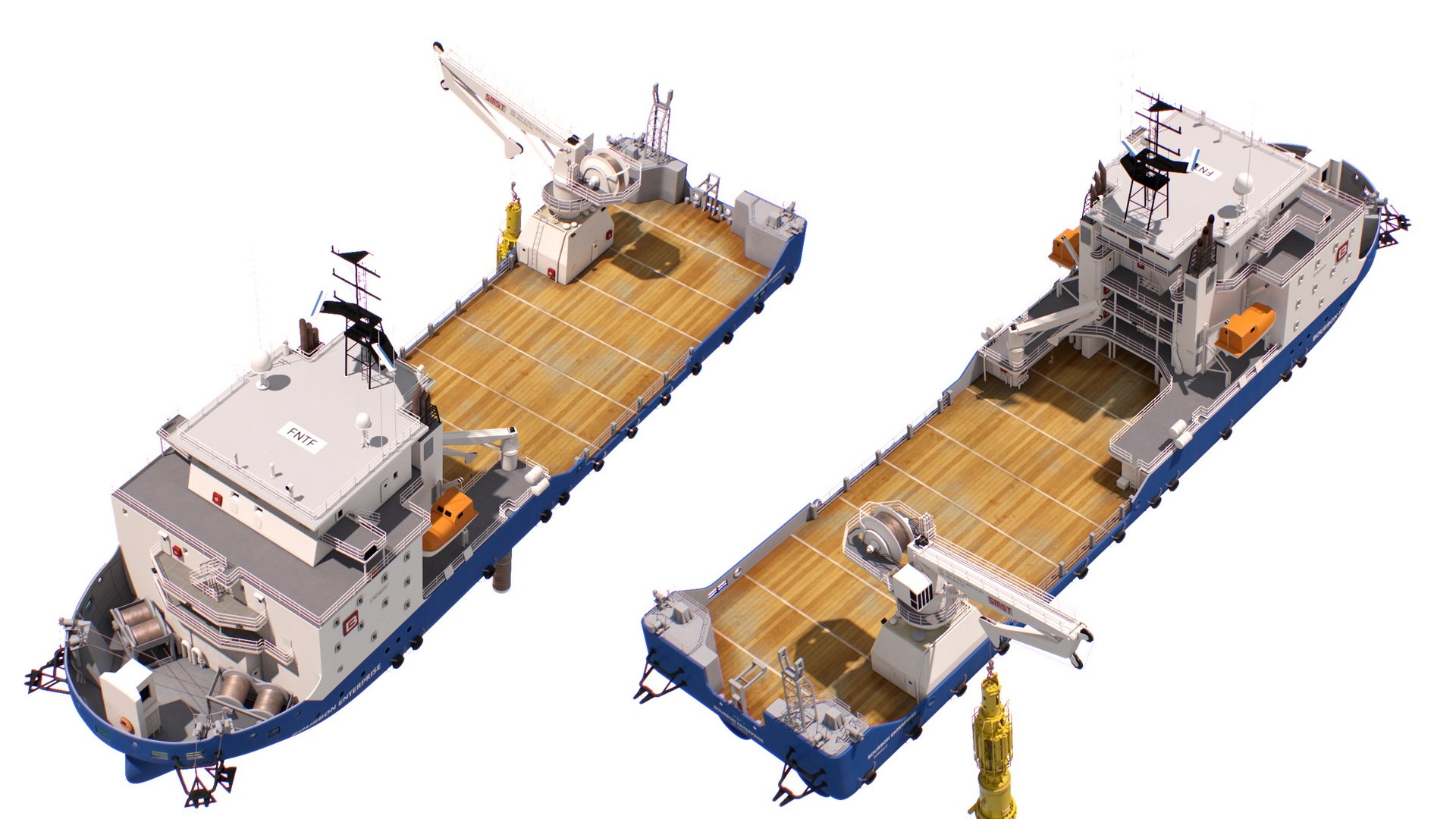 Construction Vessel And Offshore Underwater Pile Driver 3D Model ...