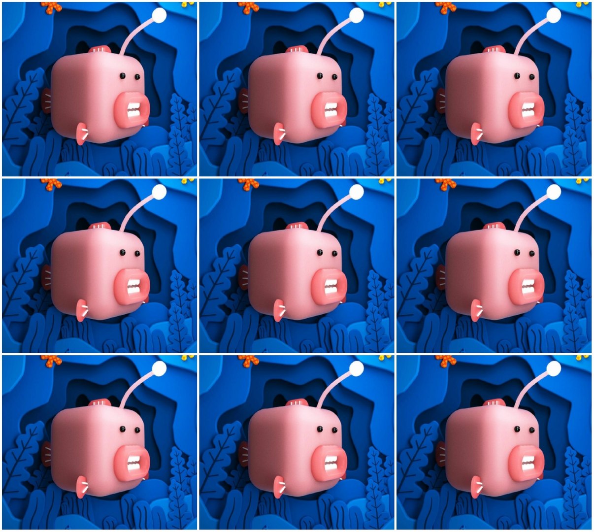 3D Model Cartoon Fish Monkfish Toadfish Stammer Fish Light Fish Ugly ...