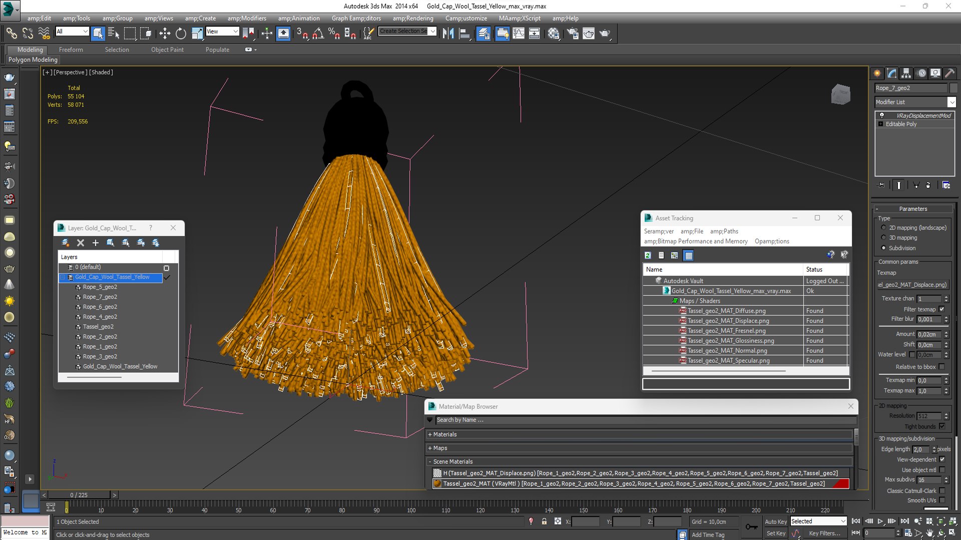 Gold Cap Wool Tassel Yellow 3D - TurboSquid 2175532