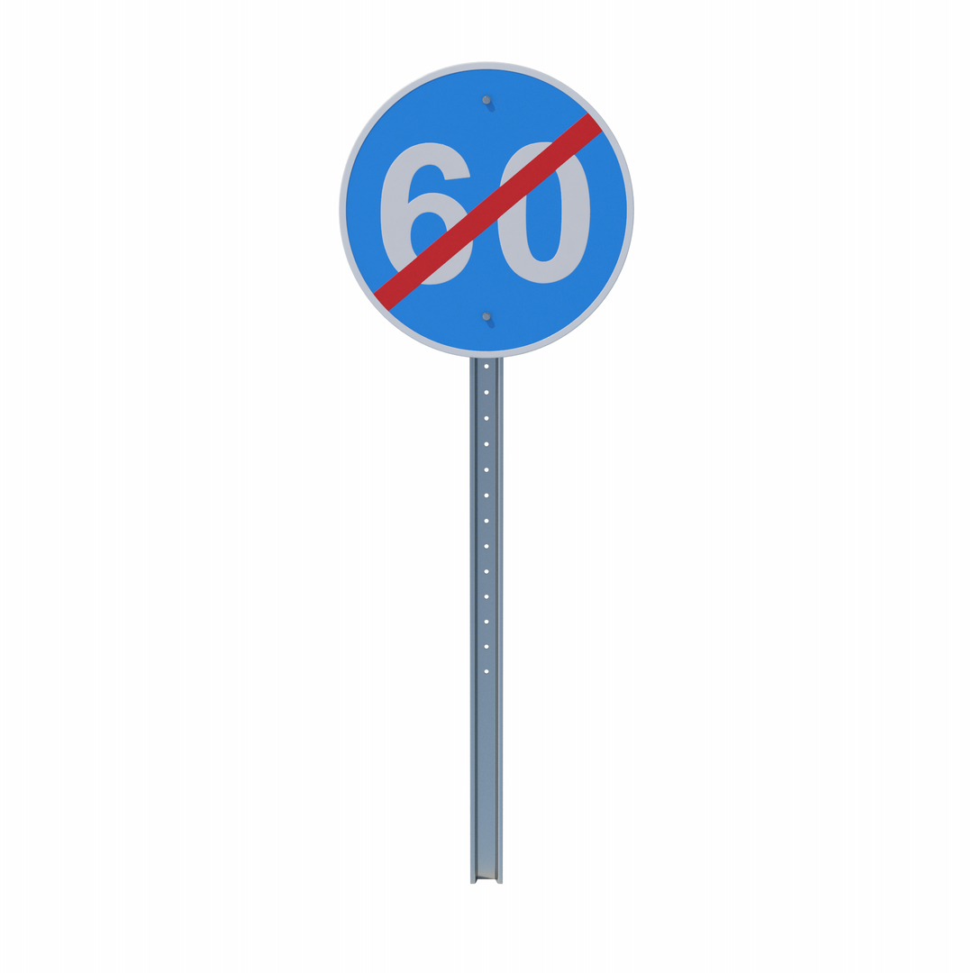 End Of Minimum Speed Limit 60 Road Sign Pole 3D Model - TurboSquid 2102357