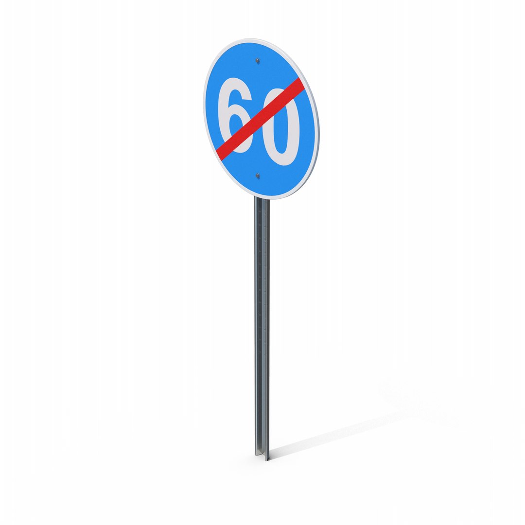 End Of Minimum Speed Limit 60 Road Sign Pole 3D Model - TurboSquid 2102357