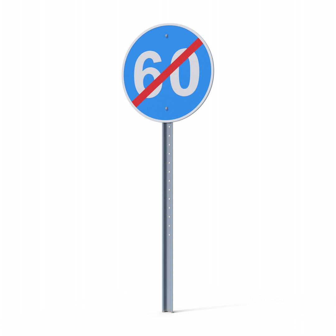 End Of Minimum Speed Limit 60 Road Sign Pole 3D Model - TurboSquid 2102357