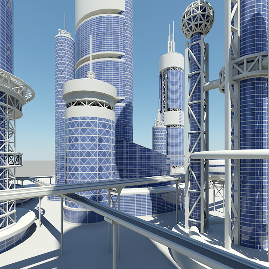 3d futuristic buildings model